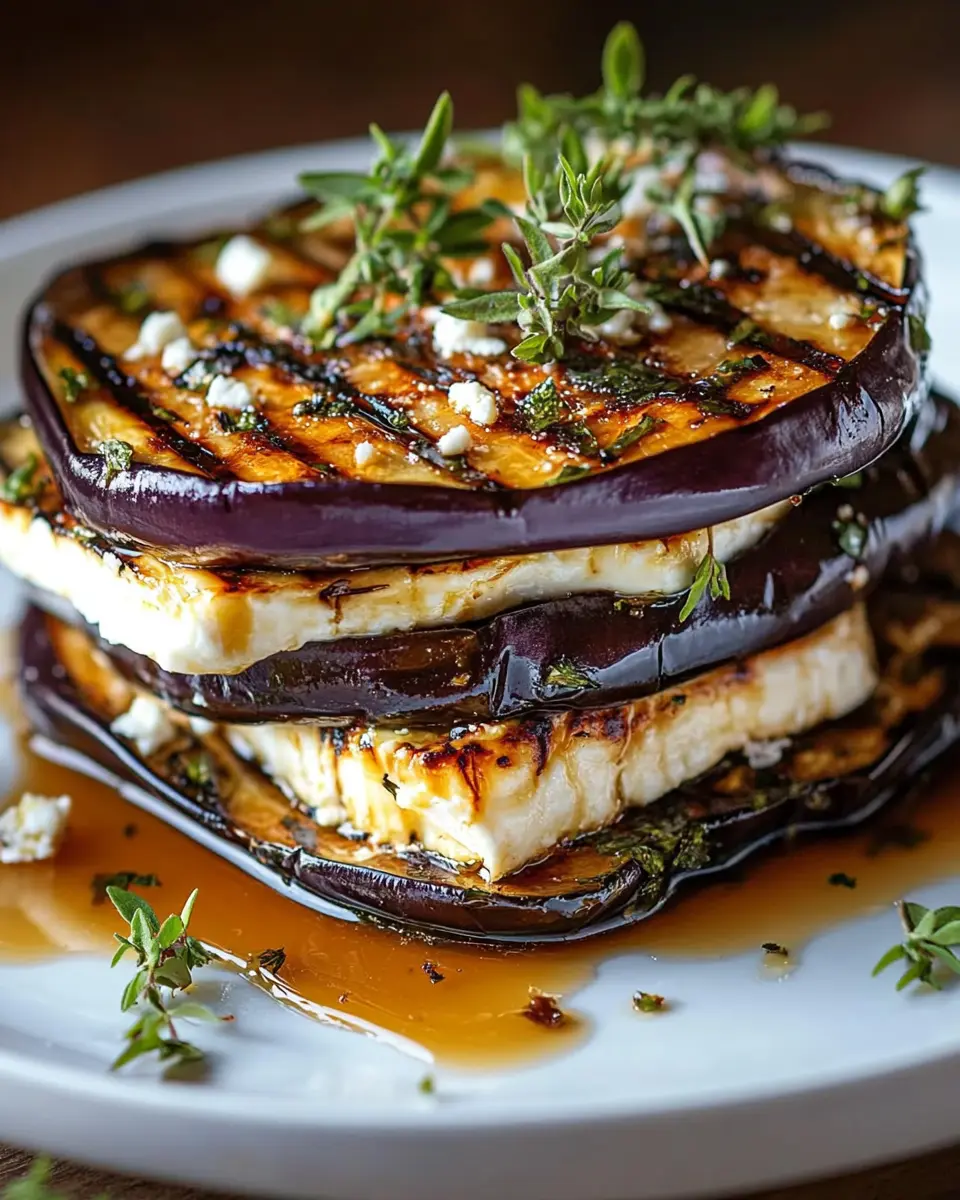 Milhojas von Auberginen mit Honig und Ziegenkäse